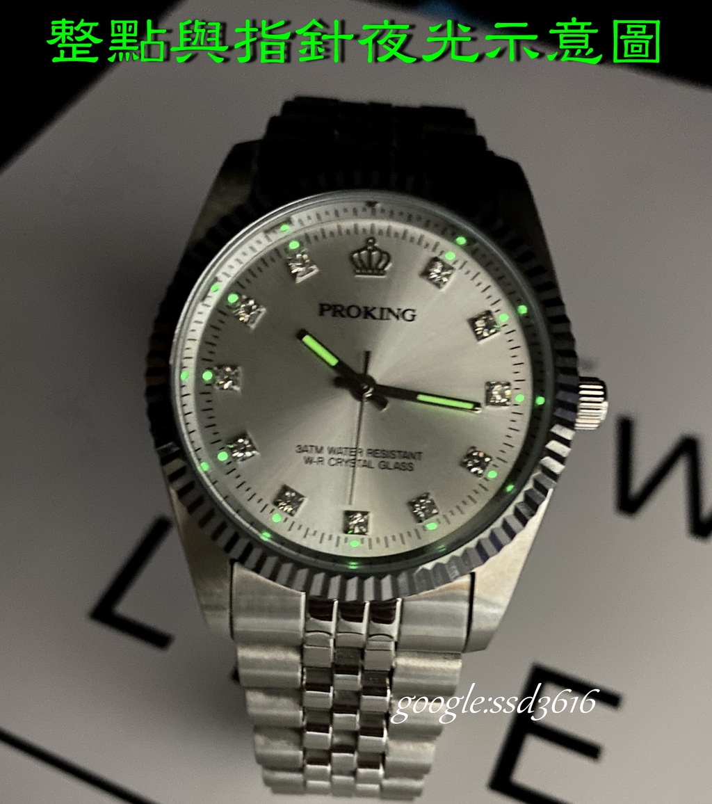 PROKING皇冠鑽錶 日本機芯/日期款/強化玻璃/不鏽鋼帶/石英錶 整點鑲鑽/紳士高貴氣質 台灣製造4002黑面鑽 |經緯度鐘錶 KING ...